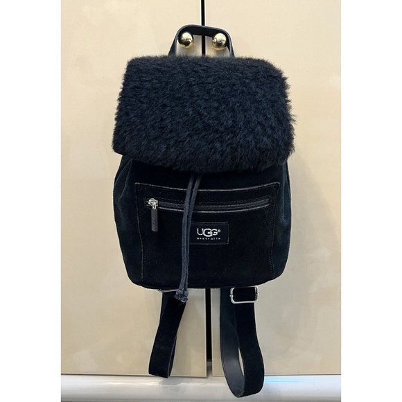UGG | Bags | Vintage Ugg Nordie Shearling Suede Black Mini Backpack ...